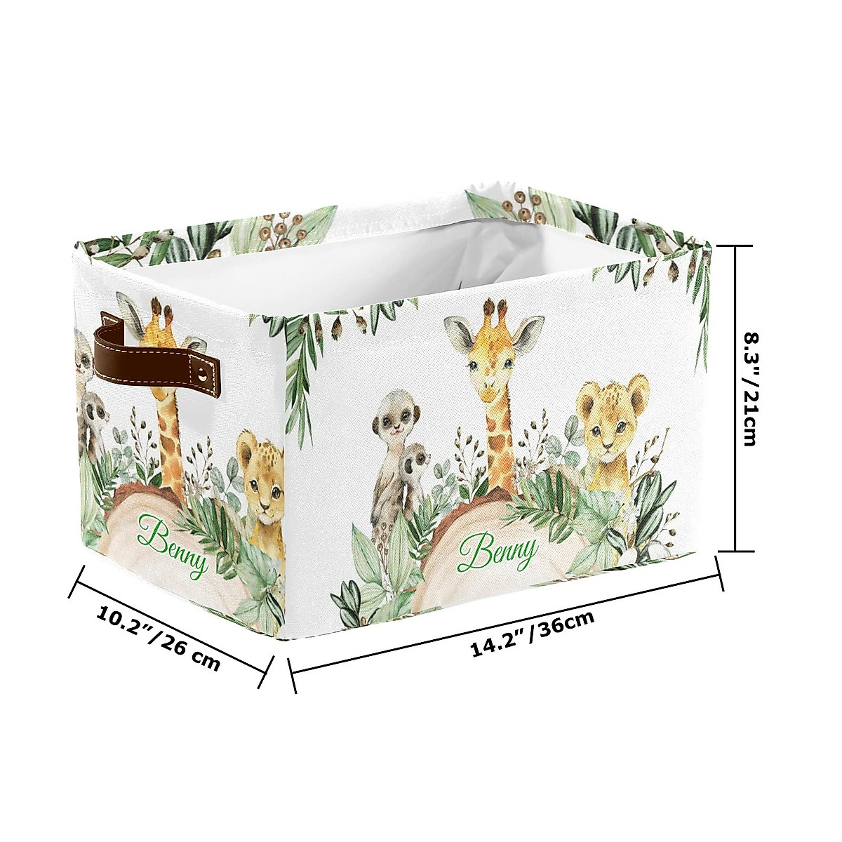 Safari Wild Animal Personalized Storage Bins Basket Cubic Organizer with Durable Handle for Shelves Wardrobe Nursery Toy 2 Pack