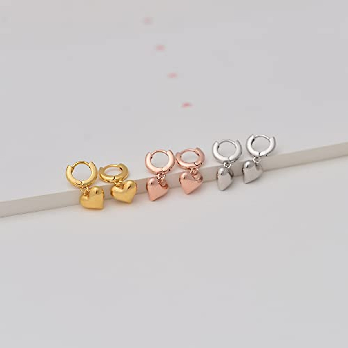 Dainty Puffy Heart Huggie Hoop Earrings • Gold Silver Rose Hoops • 3D Heart • Love Heart Dangle Earrings • Gift for Her • Minimalist 274