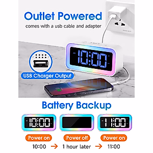 Cadmos Loud Alarm Clock for Bedrooms with Dynamic RGB Night Light,Heavy Sleepers Adults,Dual Alarm,Dimmer,USB Charger,Small Bedside Digital Clock with Led Display for Kids,Teens,Seniors (White)