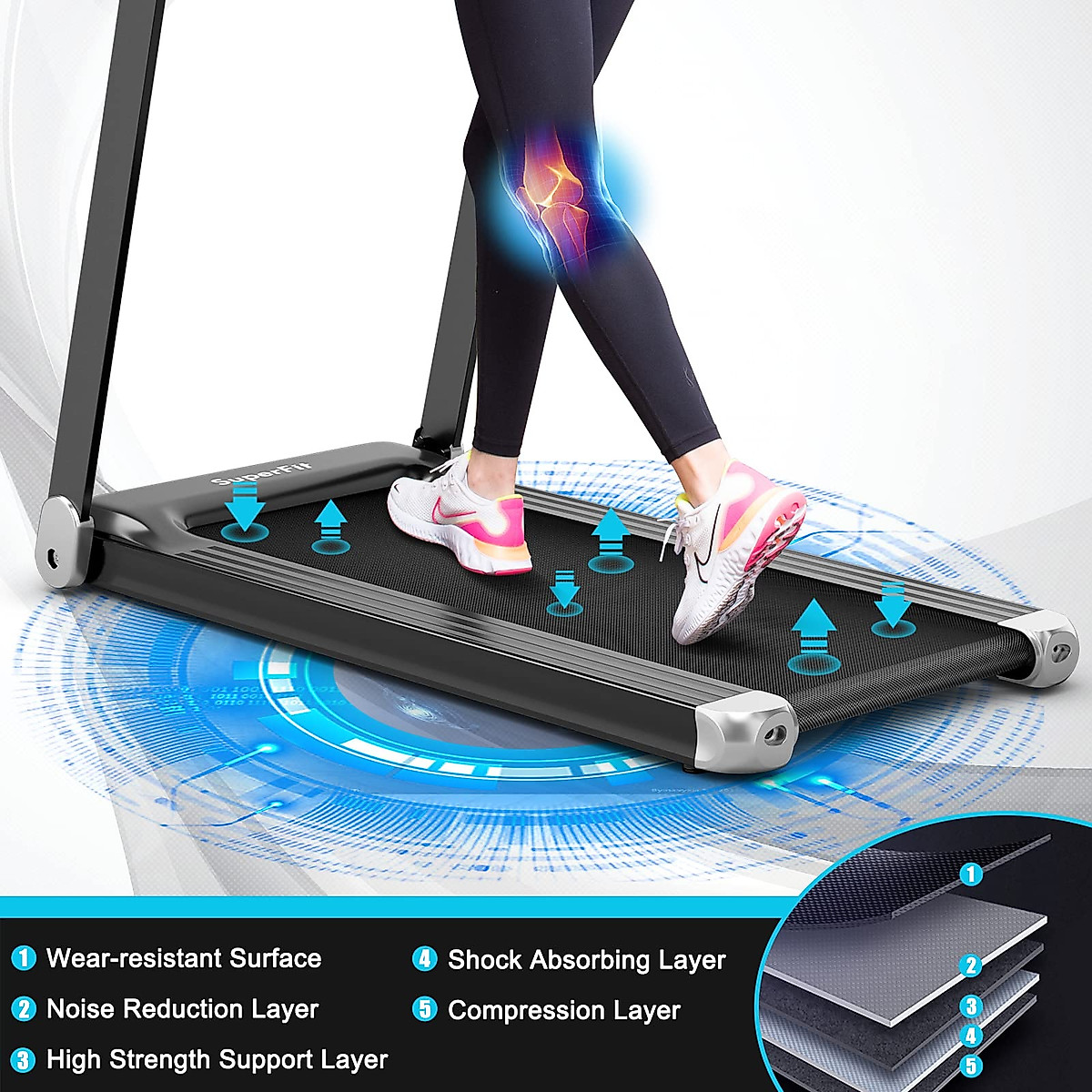 GYMAX Folding Treadmill, Smart APP Control Running Machine with LED Monitor & Adjustable Device Holder, Portable Treadmill for Home Gym Small Apartment (Silvery)