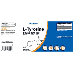 Nutricost L-Tyrosine 500mg, 180 Capsules - Gluten Free & Non-GMO
