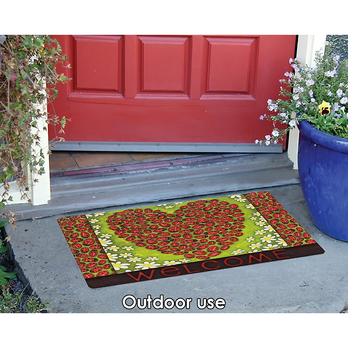 Toland Home Garden 800003 Ladybug Heart Summer Door Mat 18x30 Inch Welcome Outdoor Doormat for Entryway Indoor Entrance
