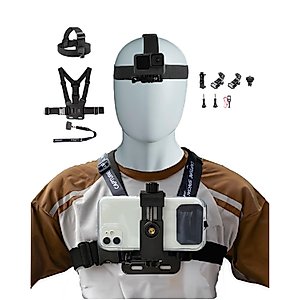HYCZAAE Phone Chest Mount Harness & Head Strap for All iPhones - Stable & Secure - Hands Free - Travel Accessories Kit for Filming Video, POV/VLOG, Fishing, Biking - Body Camera Mount for All GoPro