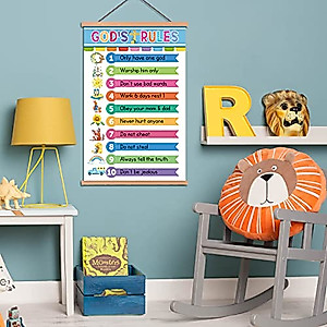 KAIRNE God’s Scripture Art Print With Wood Magnetic Poster Hanger, Christian Hanging Pictures Bible Verses Church Poster(35X56CM) Sunday School Educational Wall Art Kids Rules For Home Decor