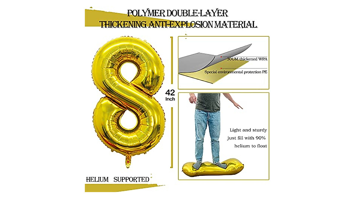 42-Inch Gold Number 80 Balloons for 80th Birthday & Anniversary