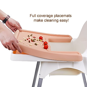 High Chair Placemat,Long Lasting High Chair Placemat Silicone, All-Inclusive Busy Baby Mat, Clean and Hygienic, Suitable for IKEA Antilop Highchai, for Toddlers and Babies (Apricot)