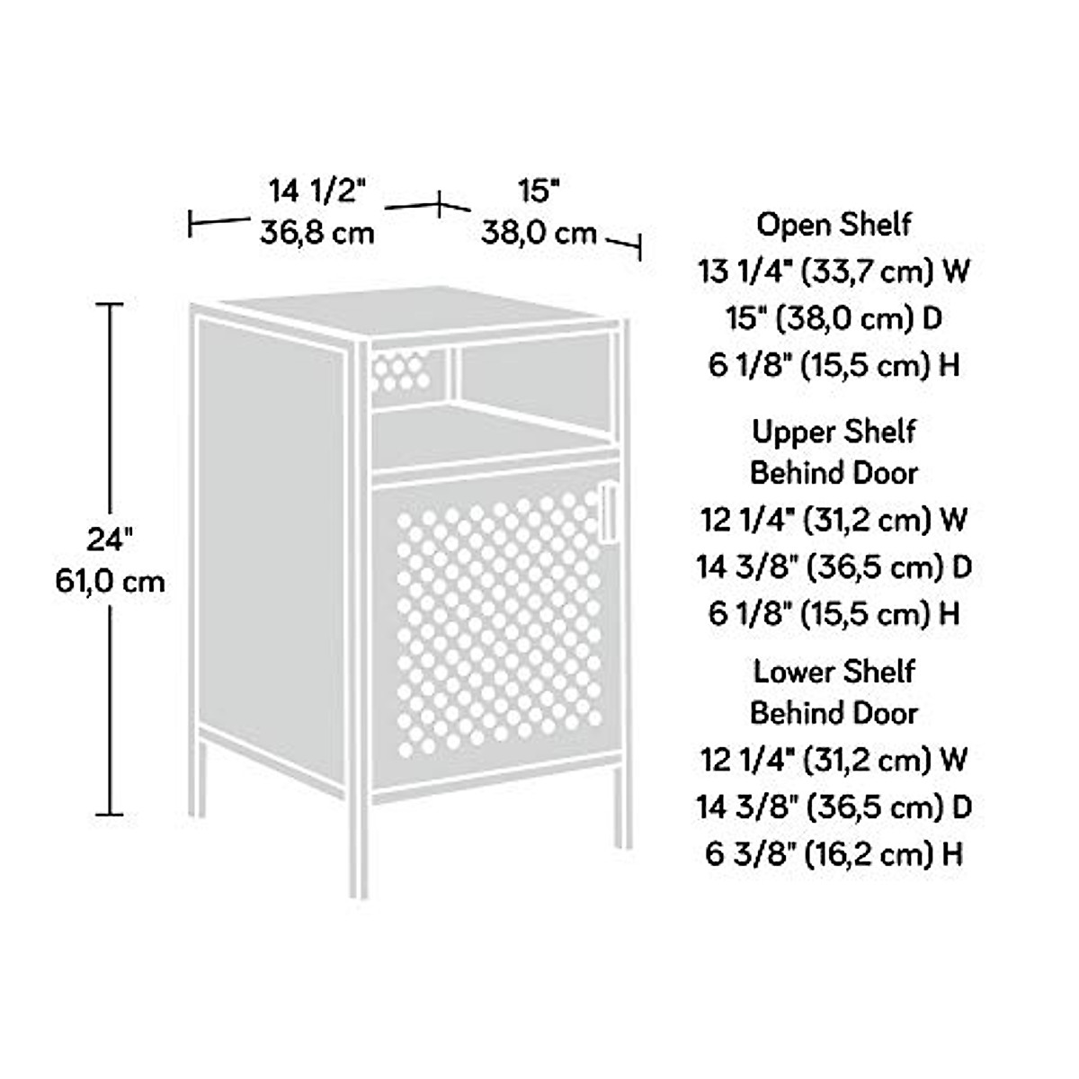 Sauder Boulevard Café Night Stand, L: 14.49" x W: 14.96" x H: 24.02", Black Finish