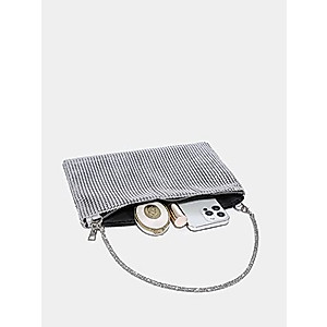 GORGLITTER Women's Evening Bag Rhinestone Purse Sparkly Clutch Purse Chain Handbag Sparkly Square Bag Silver One Size