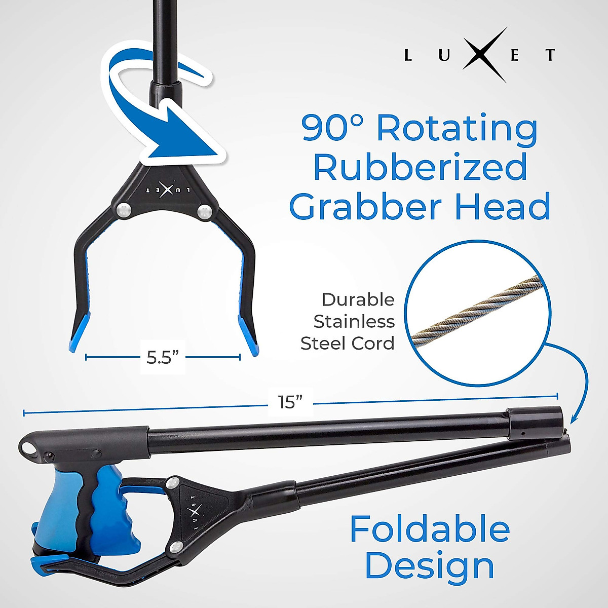 Grabber Reacher Tool, [Updated Version] Long 32” Steel Foldable Pick Up Stick with Strong Grip Magnetic Tip for Store Shelves, Lightweight Trash Picker Claw Reacher Grabber Tool for Elderly - by Luxet