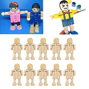 Natudeco 10PCS Toy People Set Unfinished Wood Toys Wooden Craft People Figures Unfinished Wooden Figures Kit Joint Adjustables Robot Paintable Childrens Early Learning Doll Toy Home Decoration