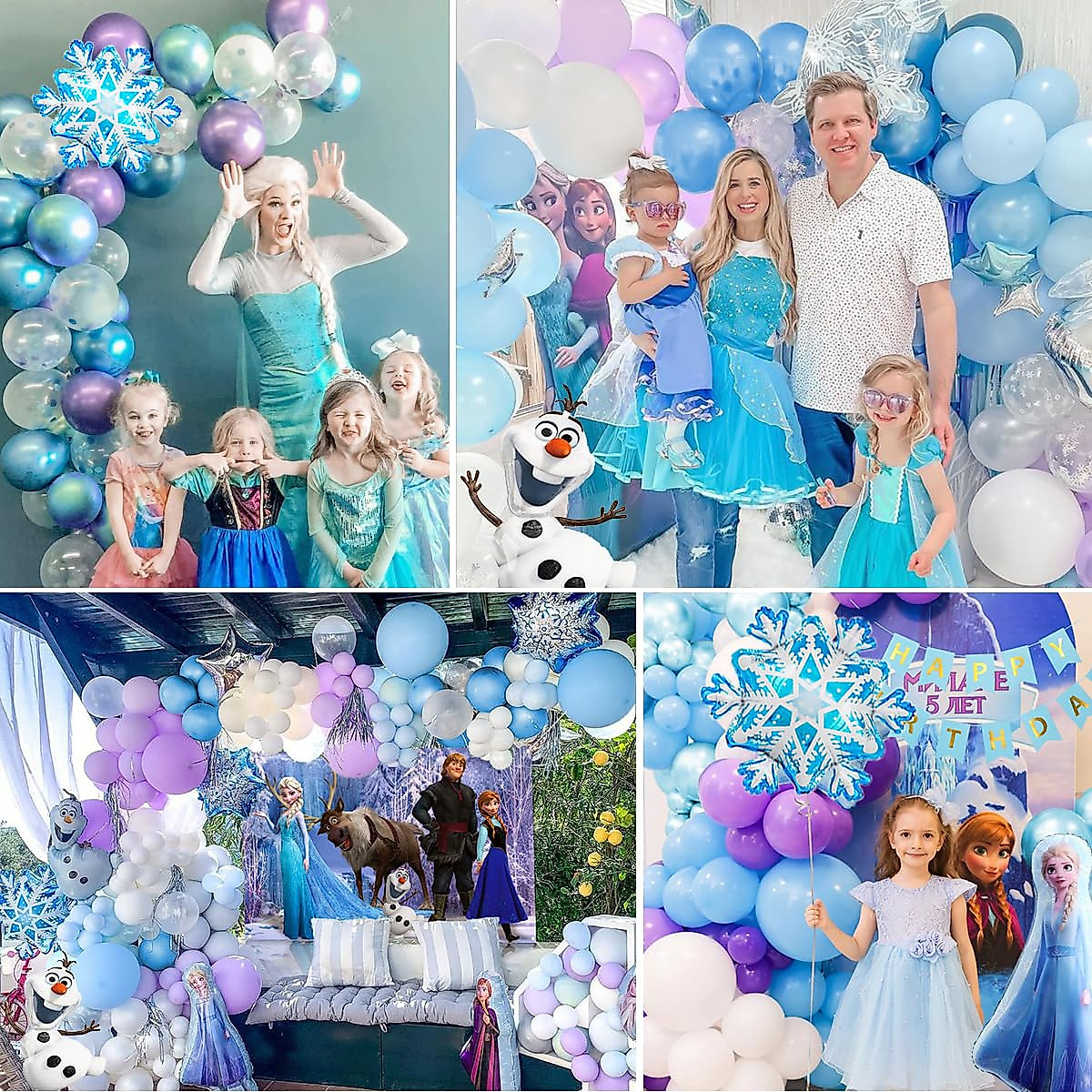 Frozen Birthday Decorations, Frozen Birthday Party Supplies Balloons Party Decoration, Princess Happy Birthday Decoration with Frozen Backdrop Confetti Balloons Frozen Banner Frozen Balloons for Girl