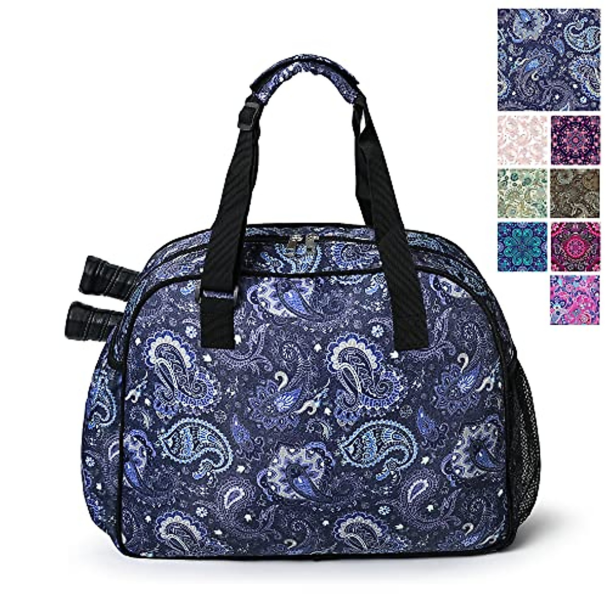 Boulder Bee | Premium Pickleball Bags | PickleBall Tote Bag for Women | Women’s Hand/Shoulder Gym Bag w Water Bottle Holder | With Racquet/Paddle Holder (Blue cashew flower)