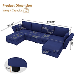 Tmsan 110.2" U Shaped Sectional Sofa Couch, Convertible Modular Sectional Sofa 6 Seat Oversized Modern Fabric Couch with Storage Seat for Living Room Apartment Office (Navy Blue)