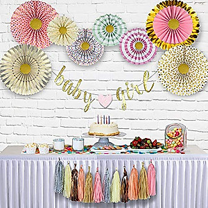 YARA Baby Shower Decorations For Girl Pink and Gold Party Decor Baby Girl Garland Banner Decoration & Supplies Rustic Rose Gold Boho Theme Paper Fans & Tassels For It’s A Girl Floral Princess Sprinkle