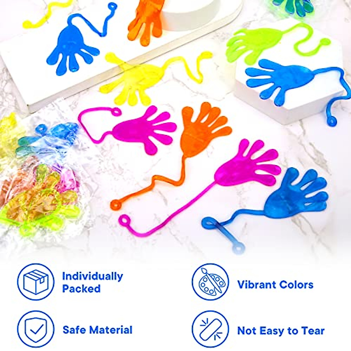 Shindel 48PCS Sticky Hands Party Favors for Kids, Slappy Sticky Hands Stretchy Toys Set for Kids Classroom Prizes, Birthday Party Supplies Carnival Goodie Bag Stuffers
