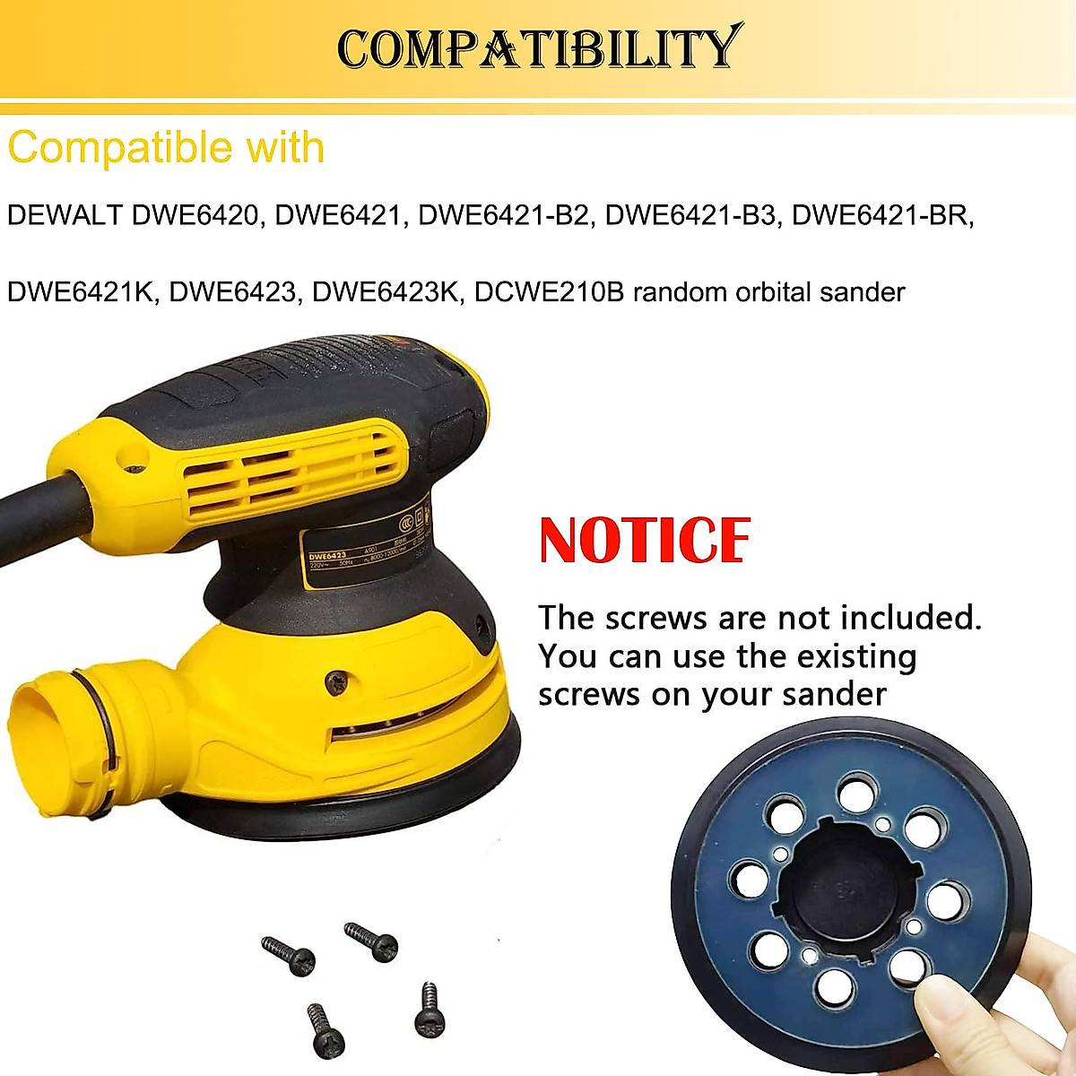 5" Hook and Loop Replacement Sander Pad for DeWalt DWE6421/6421K, DWE6423/6423K, DCW210B Random Orbit Sander - 5 Inch 8 Hole Replacement Sanding Pad for Part Number DWE64233, N329079, RSP54-1 Pack