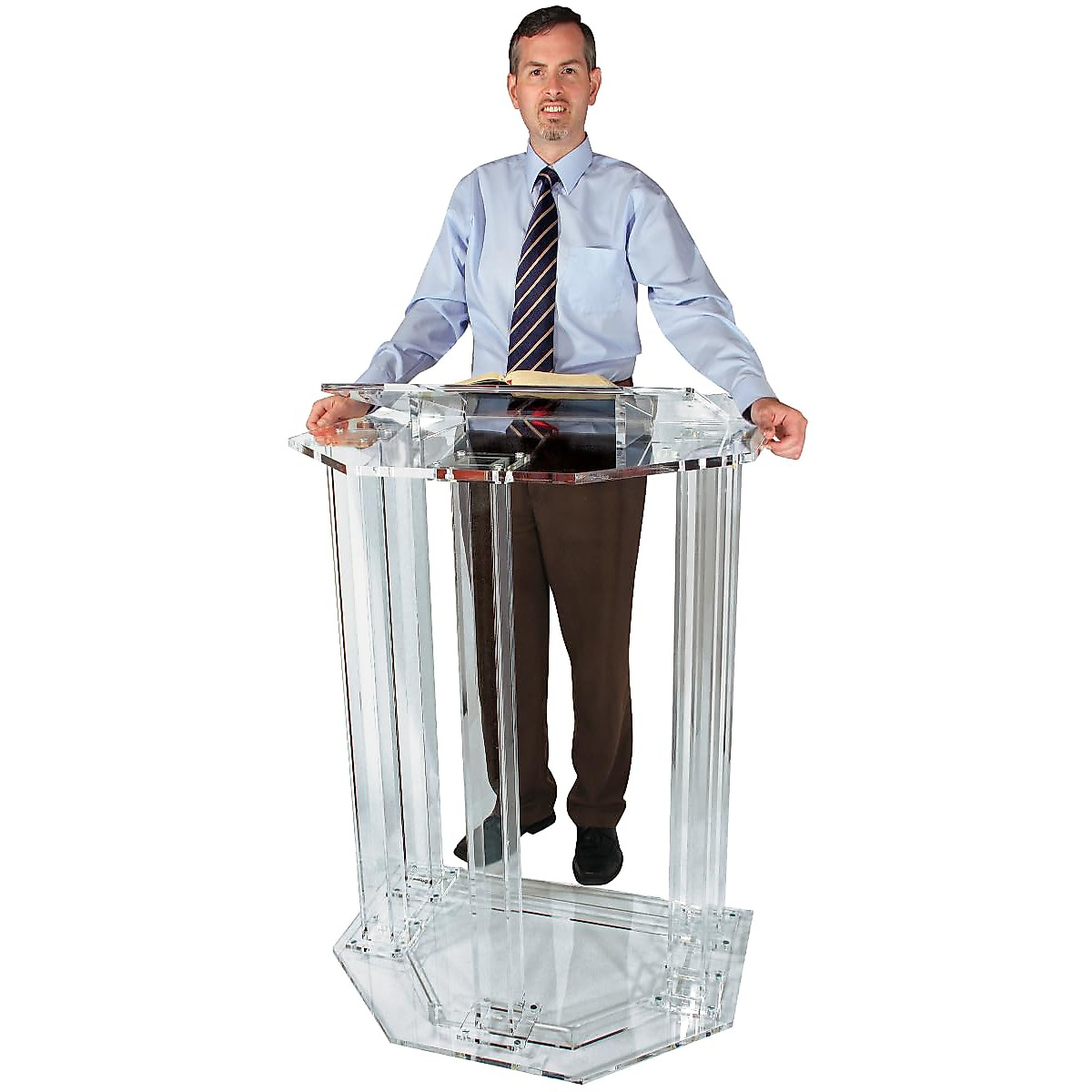 Kingdom Faceted Column Style Acrylic Lectern or Podium | Modern, Contemporary Acrylic Lectern for Churches, Schools, and Offices