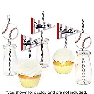 Big Dot of Happiness Batter Up - Baseball Paper Straw Decor - Baby Shower or Birthday Party Striped Decorative Straws - Set of 24