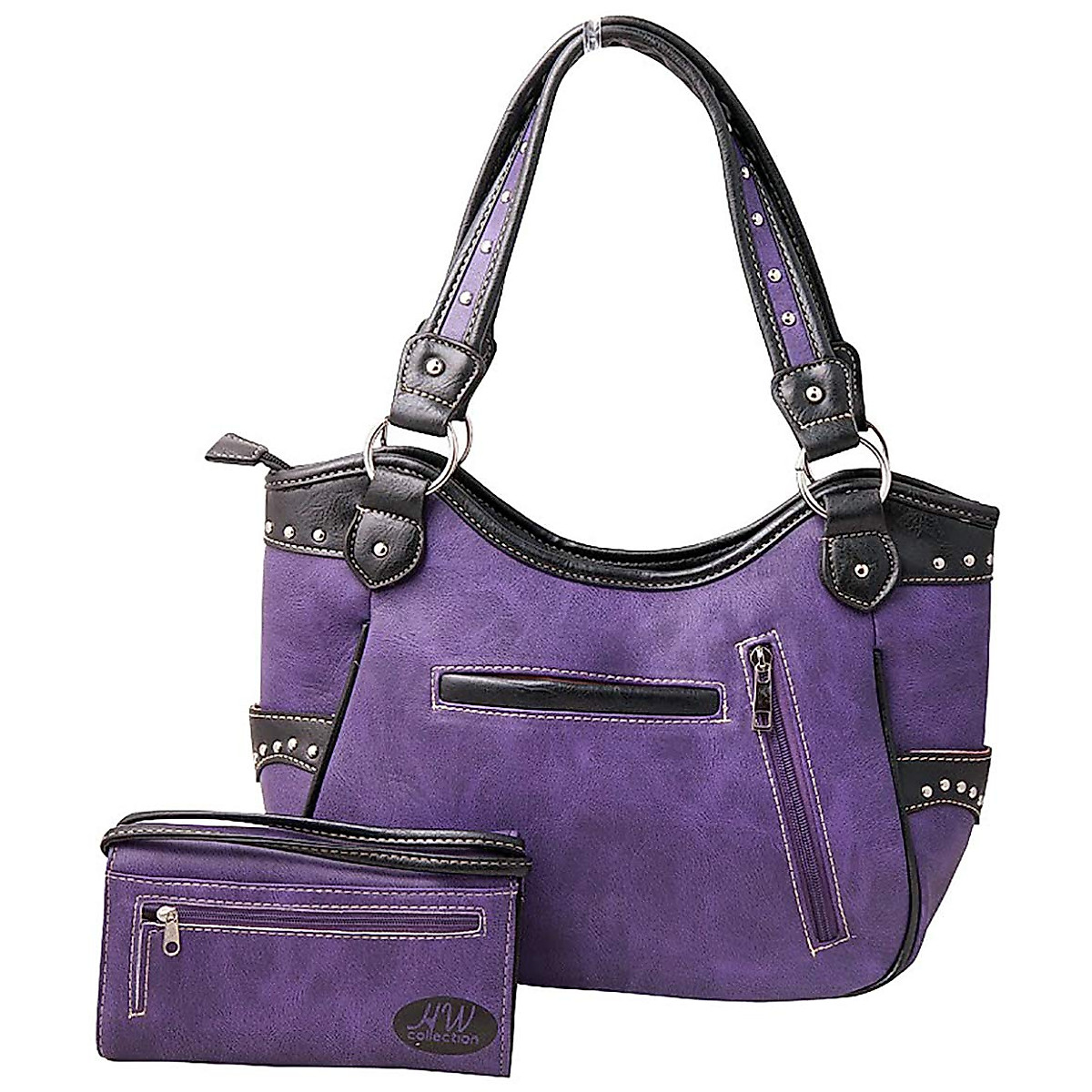 HW Collection Large Elephant Purse Women Embroidered Western Handbag and Wallet Set (Purple)