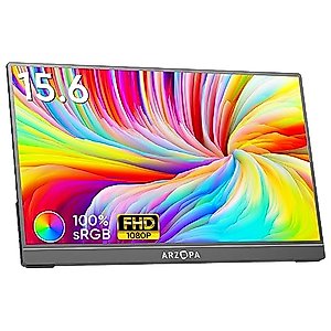 ARZOPA Portable Monitor, 16.1" FHD 1080P Portable Laptop Monitor 100% sRGB High Color Gamut Display IPS Eye Care Screen for High-end Office & Entertainment -A1C