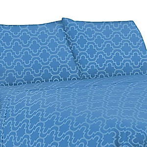 SUPERIOR Extra Soft Printed All Season 100% Brushed Cotton Flannel Trellis Bedding Sheet Set with Deep Pockets Fitted Sheet - Light Blue Trellis, Queen Size