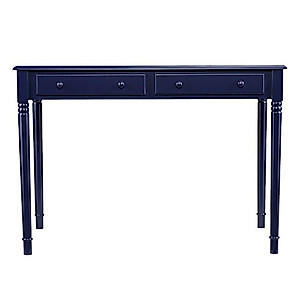 Navy Writing Desk - Open Desktop w/ 2 Drawers - Elegant Design w/ Royal Blue Finish