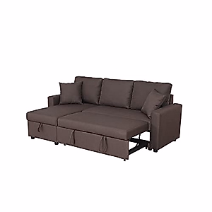 BOWERY HILL Sleeper Sectional Sofa Couch with Storage and Throw Pillows, Small Pull Out Sofa Bed for Living Room, L Shape Reversible Convertible Sofa Set for Apartment in Dark Brown