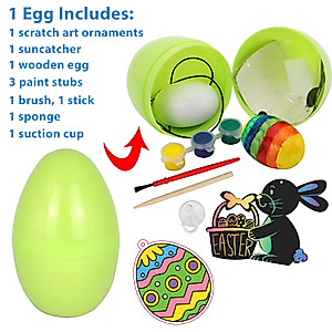 JOYIN 54 Pcs Easter Crafts Assortment Kit with Prefilled Easter Eggs Painting Kit Include Wooden Eggs, Suncatchers and Scratch Cards for Party Favor, Basket Stuffers Fillers