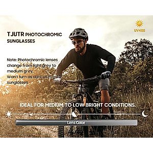 TJUTR Mens Polarized Photochromic Sunglasses Day & Night Driving Glasses Anti Glare | Ideal for Low to Medium Light Condition (Metal Gun/Grey Photochromic Polarized Lens)