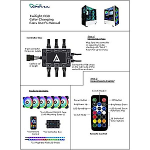 Apevia TL612L2S-RGB Twilight 120mm Silent Dual-Ring RGB Color Changing LED Fan w/Remote Control, 28x LEDs & 8X Rubber Pads w/ 2 LED Strips (6+2-pk)