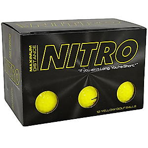 Long Distance Golf Balls (12PK) All Levels-Nitro Maximum Distance Titanium Core 85 Compression High Velocity Spin Control Long Distance Golf Balls USGA Approved-Total of 12-Yellow