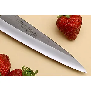 Yoshihiro Kurouchi Black-Forged Blue Steel Stainless Clad Petty Utility Knife Ebony Handle (5.3'' (135mm) & Saya)