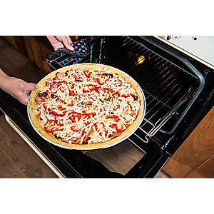 TeamFar Pizza Pan, 13.4 inch Stainless Steel Pizza Pan Set Large Pizza Oven Pans Tray for Baking Serving, Healthy & Heavy Duty, Oven & Dishwasher Safe - 2 Piece