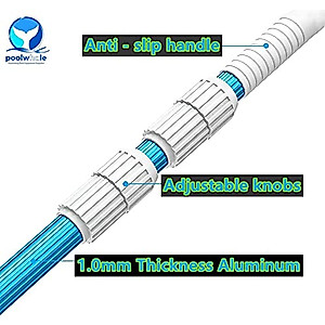 POOLWHALE Professional 12 Foot Blue Anodized Aluminum Telescopic Swimming Pool Pole,Adjustable 3 Piece Expandable Step-Up,for Skimmer Nets, Vacuum Heads and Brushes, Strong Grip & Lock
