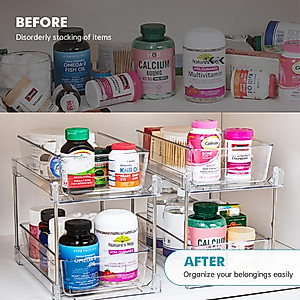 World-in-one 2 Tier Bathroom Storage Organizer, Clear Under Sink Organizers Vanity Counter Storage Container, Pantry Cabinet Drawers Bins, Pull-Out Organization, 1Pack, Transparent, TM 01