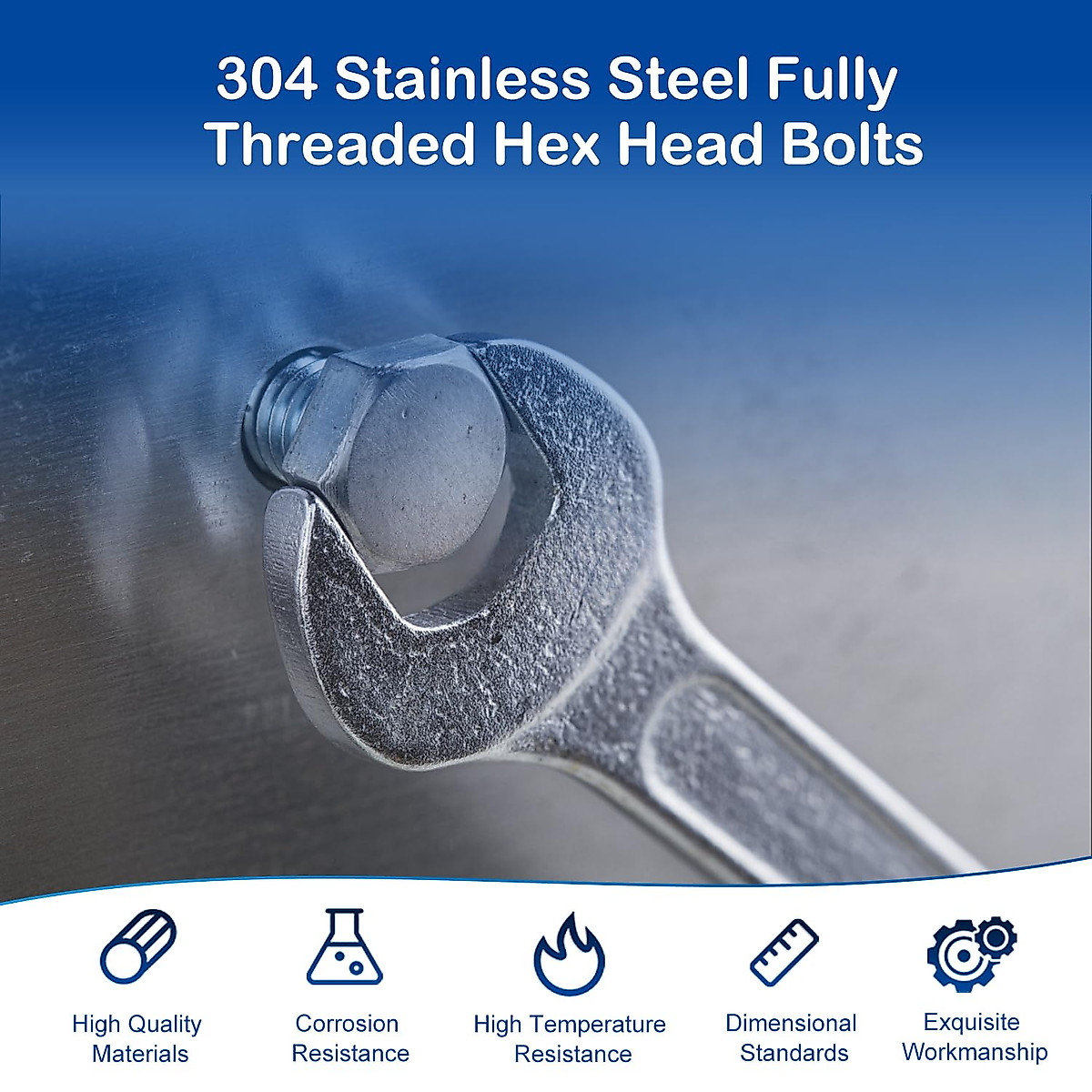 MroMax 5Pcs M10 x 90mm Hex Head Screws Bolts, 304 Stainless Steel 18-8, Fully Threaded, External Hex Drive, for Mounting Chair, Handles, Rail, Pump, Wheels, Antenna Parts, Boat and Plastic Bumpers