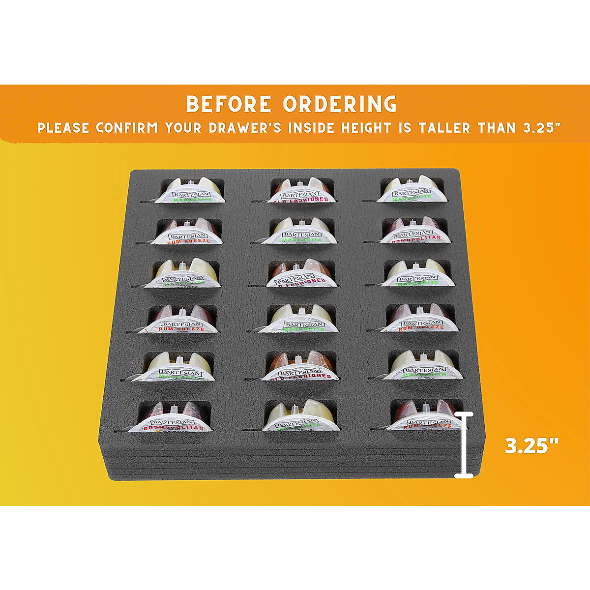 Polar Whale 2 Cocktail Capsule Drawer Organizers Tray Insert Compatible with Bartesian for Kitchen Home Bar Party Waterproof Washable Black Foam 18 Compartment 12.5 x 12.5 Inches