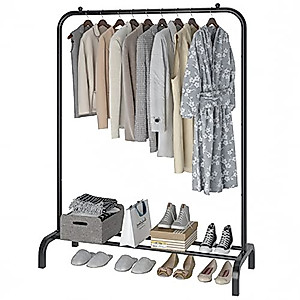 MOYIPIN Metal Clothing Rack, Single Rod Portable Garment Rack for Hanging clothes, Cloths Rack for Bedroom, Balcony 43.31inch, Black