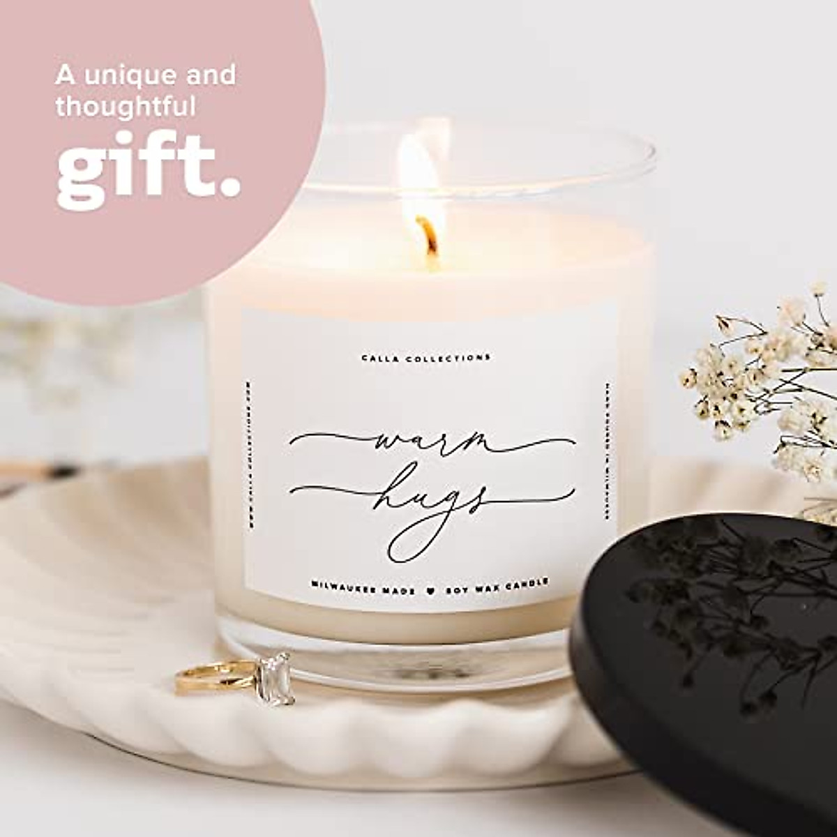 Warm Hugs Candle, Premium 75 Hour Burn Time, Sympathy Gift, Get Well Soon Gifts for Women, Lemongrass Lavender, USA Made Natural Soy Wax, Thinking of You for Her, Him, Friends, Mom, Divorce, Miss You