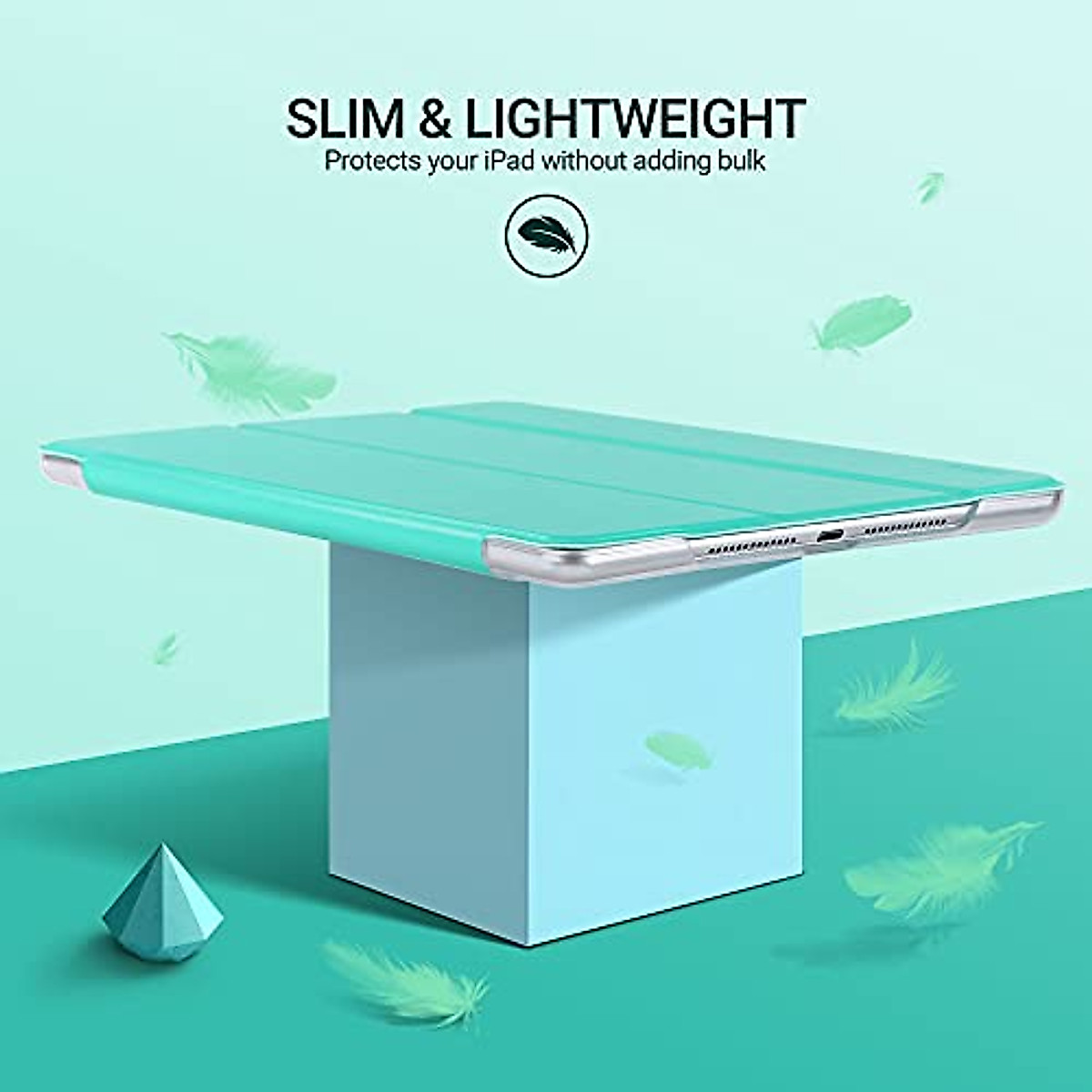 ULAK Compatible with iPad 9th Generation Case 2021, iPad 8th 7th Generation Case 2020 2019, iPad 10.2 Case, Slim Lightweight Trifold Smart Shell with Auto Sleep/Wake Premium Shockproof Cover, Mint