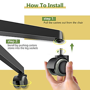 5 Packs PChero Office Chair Casters Wheels with Universal Standard Size 11mm Stem Diameter and 22mm Stem Length (0.43inch X 0.86inch), Support up to 550LBs Weight