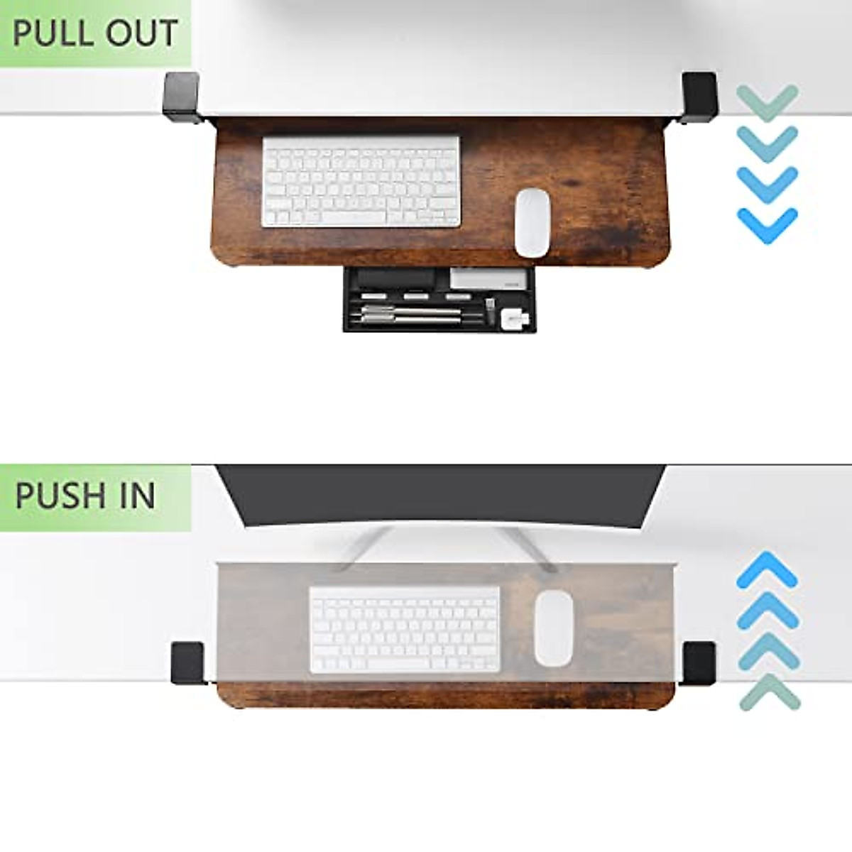 ETHU Keyboard Tray, 26.77" X 11.81" Large Size Keyboard Tray Under Desk with C Clamp-on Mount Easy to Install, Computer Keyboard Stand, Ergonomic Keyboard Tray for Home and Office (Walnut)
