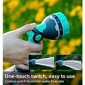 HVNPSH Heavy Duty Garden Hose Nozzle, 10 Spray Patterns Water Hose Sprayer with Thumb Control On/Off Valve, Comfortable Grip, Ideal for Outdoor Watering, Garden, Cleaning, Car Washing