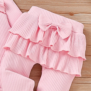 Aalizzwell Preemie Newborn Infant Baby Girls Clothes Ribbed Bodysuit Pants Set Fall Winter Outfits Pink Premature