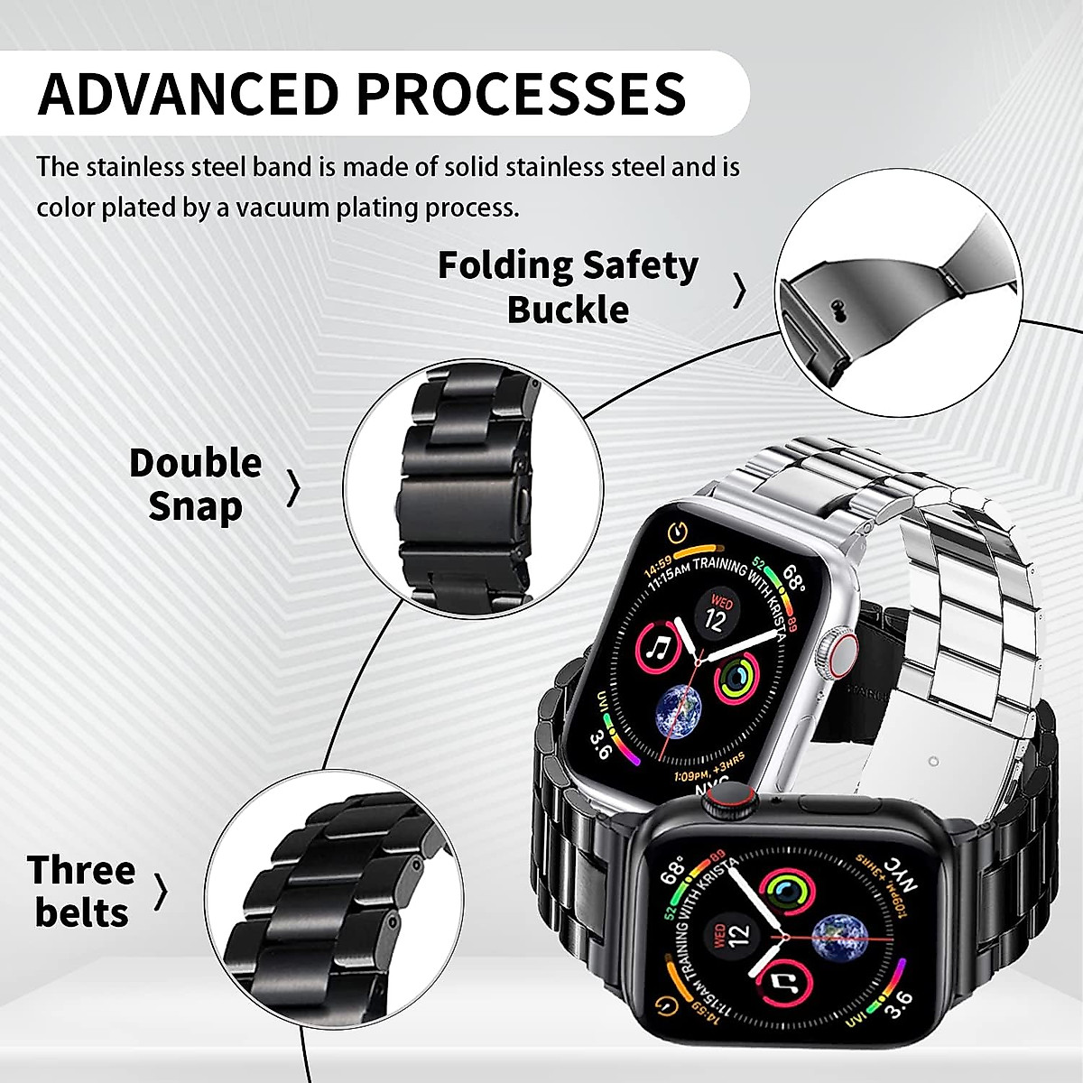 REASDEN Compatible With Apple Watch Band and Case Iwatch Ultra Series 9/8/7/6/5/4/3/2/1/SE, 38/40/41/42/44/45/49mm, Stainless Steel Metal Band TPU Case Men Women