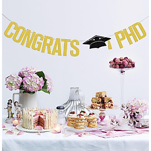 Congrats PHD Banner,Graduation Themed Class of 2024 Congrats Doctor Decorations，We are So Proud of You，Congratulations PHD College Graduation Party Supplies Black Gold