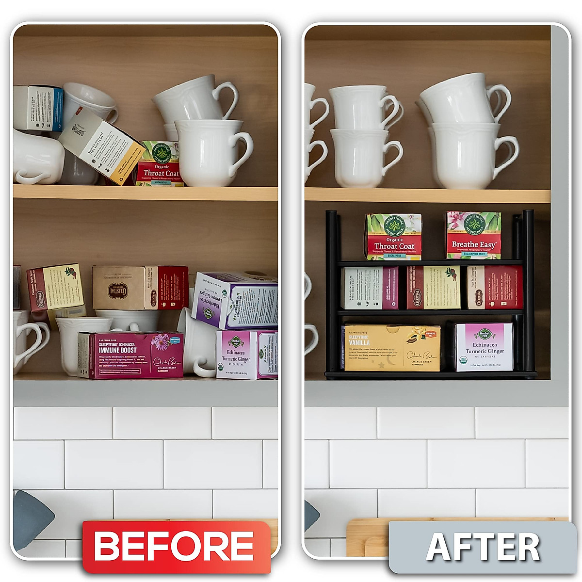 Kitchen Cabinet Organizer – Full Metal 3-Tier Black Pantry Organizer with Adjustable Shelves – Kitchen Foil and Plastic Wrap Organizer for RV, Camper, Home Organization and Storage – 12 x 11.25 inch