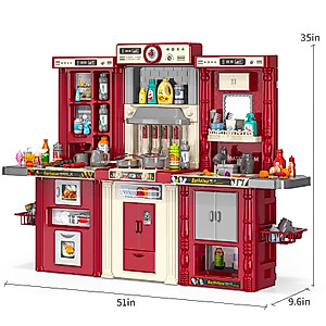 TEMI Pink Kitchen Playset for Kids Ages 4-8 - Toddler Toys for Indoor & Outdoor Play, Kitchen Set for Girls & Boys