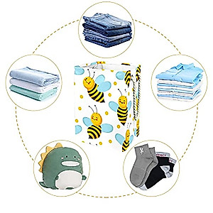 Cute Cartoon Funny Bee Laundry Basket Collapsible Rectangular Organizer Hamper For Unisex Adult, Teen Girls, Boys, Waterproof Storage Bins Kids Room