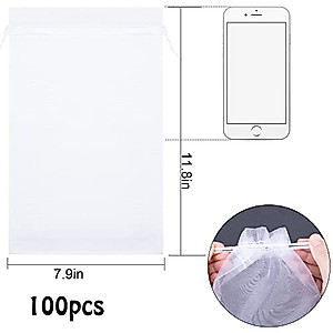 100 Pcs Penetrating Light Fruit Protection Bags- 8x12 Inch Organza Fruit Netting Barrier Bags ,Garden Plant Fruit Mesh Bags with Drawstring